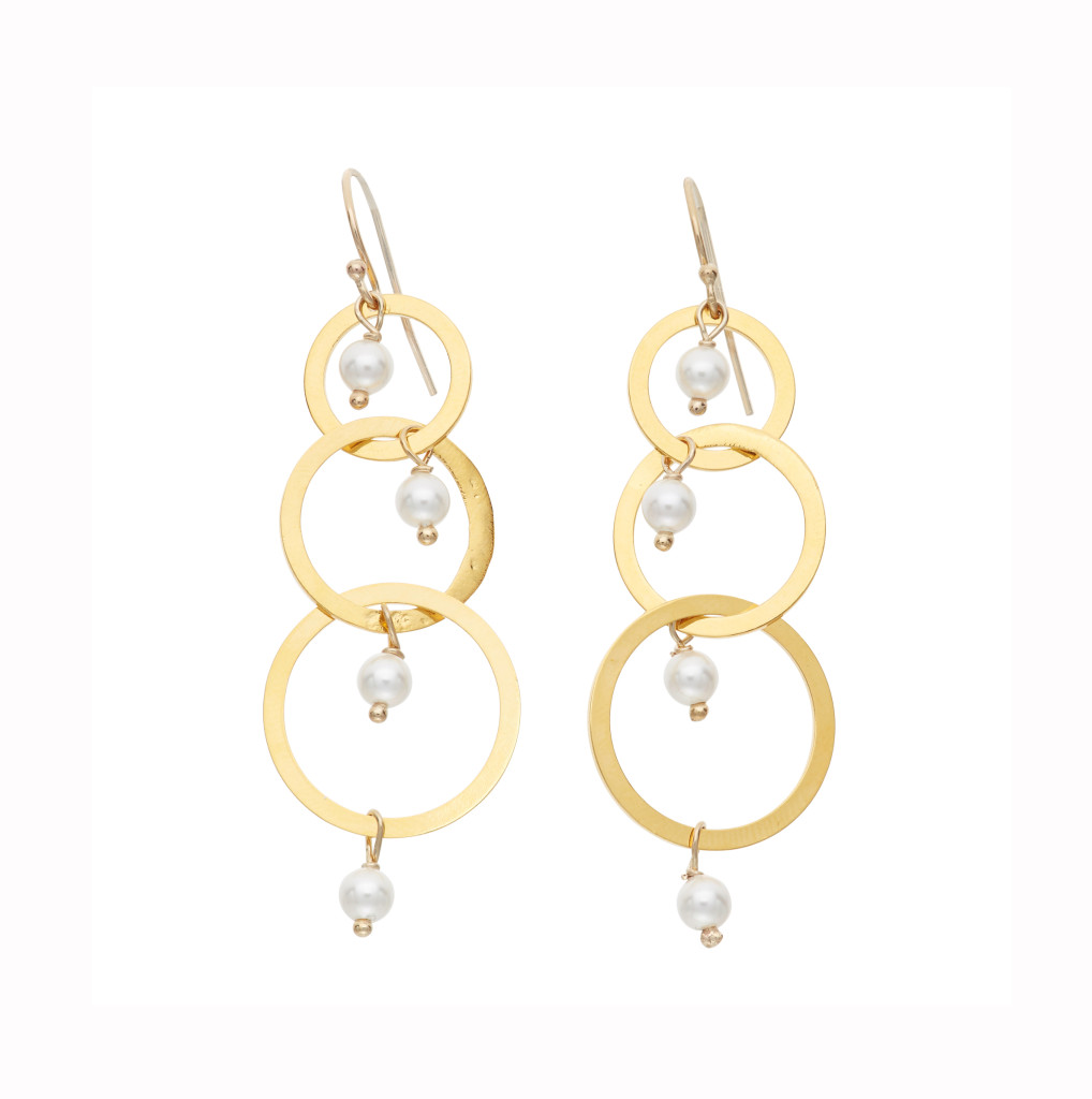 3 Graduated Linked Washer Earrings with Pearls - Morra Designs