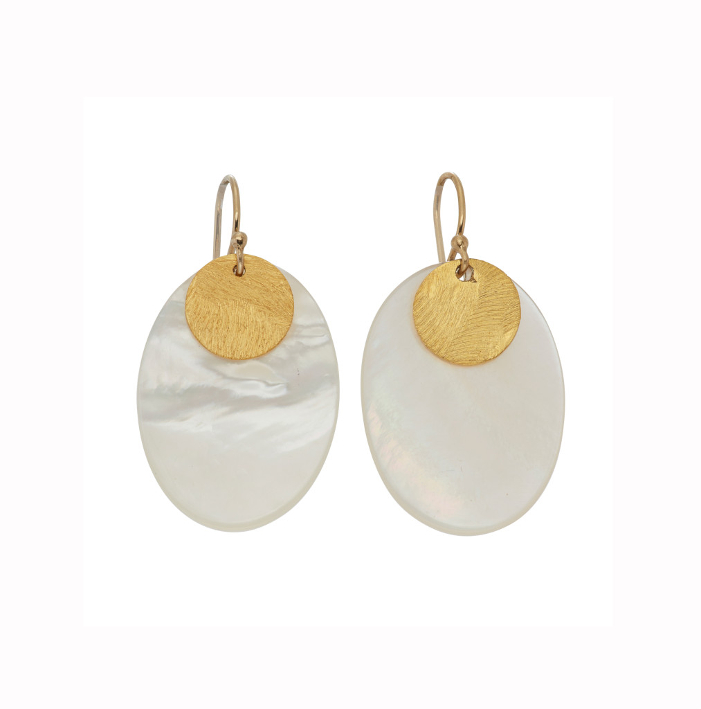Small Oval Mother of Pearl Earrings with Disc Overlay - Morra Designs